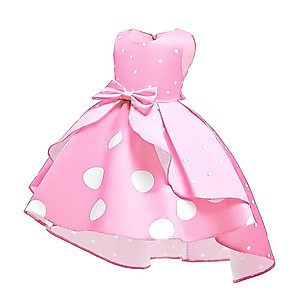 IBTOM CASTLE Girls Polka Dot Halloween Christmas Princess Party Cosplay Pageant Fancy Costume Tutu Birthday Dress up+ Mouse Ears Headband Vacation Ladybug Mini Theme Park Sundress Hilow-Pink 2-3T