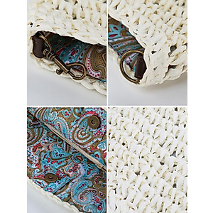 ilishop Women's Classic Woven Straw Tote Summer Beach Weaving Handbag Shoulder Bag (White)