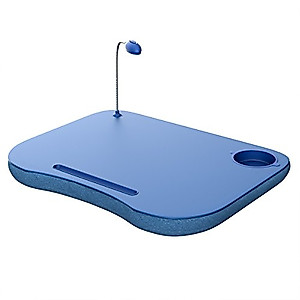 Laptop Lap Desk, Portable with Foam Filled Fleece Cushion, LED Desk Light, Cup Holder-for Homework, Drawing, Reading and More by Lavish Home (Blue)