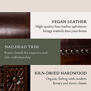 Maven Lane Pullman 26 Inch Tall Counter Height Upholstered Barstool with Back in Dark Walnut Finish with Vintage Brown Vegan Leather Cushion Seat