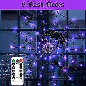 Fcysy Halloween Decorations Spider Web Lights, 70 LED 8 Modes Battery Operated Waterproof Net Purple Lights, Halloween Lights Indoor Outdoor Décor for Home Yard Garden Window Porch