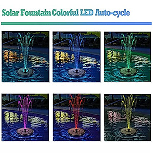 Solar Fountain, Bird Bath Fountains Solar Power Glass Panel with Battery Automatic Power Off After Leaving Water, 3W Solar Fountain Pump for Bird Bath with Color LED Light for Pond, Pool, Outdoor