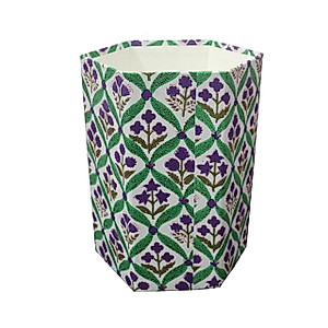 Generic Trash can Dustbin Waste Basket for Kitchen, Room Handmade Paper Block Print Flower Design Plastic Free Bin Decorative 3.3 Gallon (1, Purple Flower)