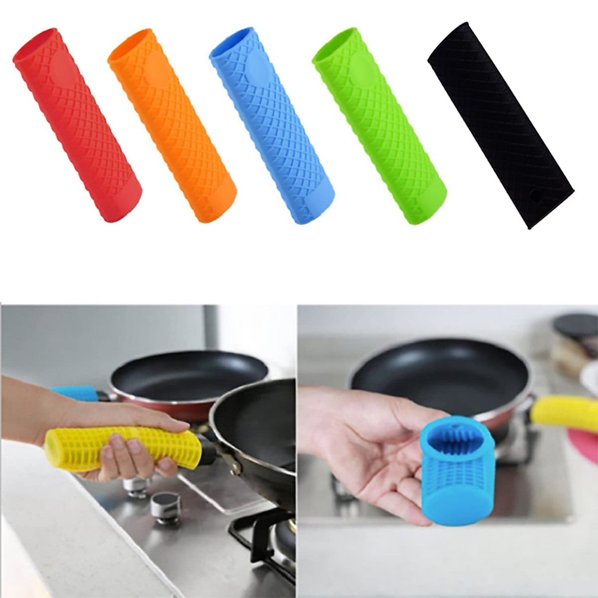 MroMax Silicone Hot Handle Holder 6.1 Inch Non Slip Potholder Heat Resistant Pot Handle Sleeve for Cast Iron Pot Woks Frying Pans Griddles Skillets Oven Blue 4Pcs