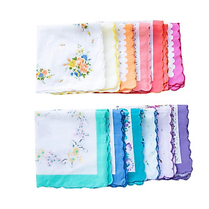 CoCoUSM Womens Vintage Floral Handkerchiefs Fabric Cotton Hankies 10PCS