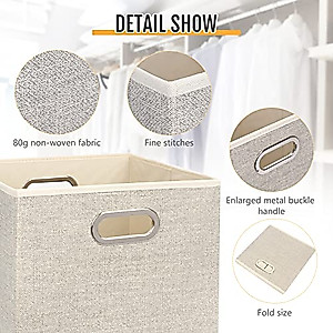 BiSiViO 13 Inch Fabric Cube Organizer, Foldable Cube Storage Bins Basket, Closet Organizers Box, Home Organizers with Handle for Shelves, Closet, Kallax, Office, 2 Packs (Beige)
