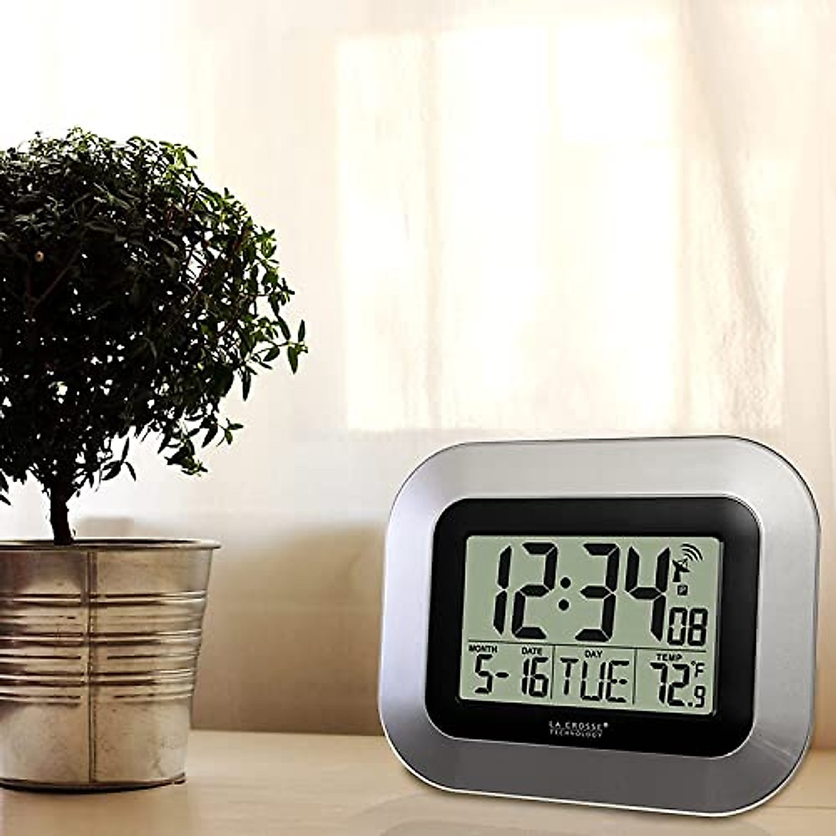 La Crosse Technology WT-8005U-S Atomic Digital Wall Clock with Indoor Temperature, Silver, Pack of 5