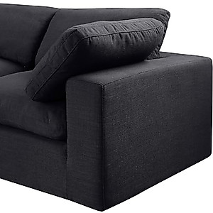 Meridian Furniture 187Black-Sec4A Comfy Collection Modern | Contemporary Upholstered Modular Sectional, Black Linen Textured Fabric Upholstery, Down Feather Cusions, 119" W x 79" D x 34.5" H, Black