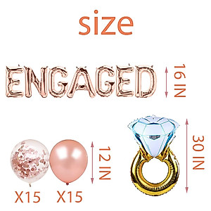 Engaged Balloons Rose Gold Engagement Party Banner Bride To Be/We are Engaged/Bridal Shower/Just Married/Bachelorette/Miss to Mrs/Diamond Ring Themed Happy Anniversary Party Supplies Decorations