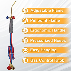 Brass Welding Torch Compatible with MAPP and Oxygen - Soldering, Welding, Heating, Plumbing Micro Mini Propane Torch with Brazing, Sparker, and Protection Glass