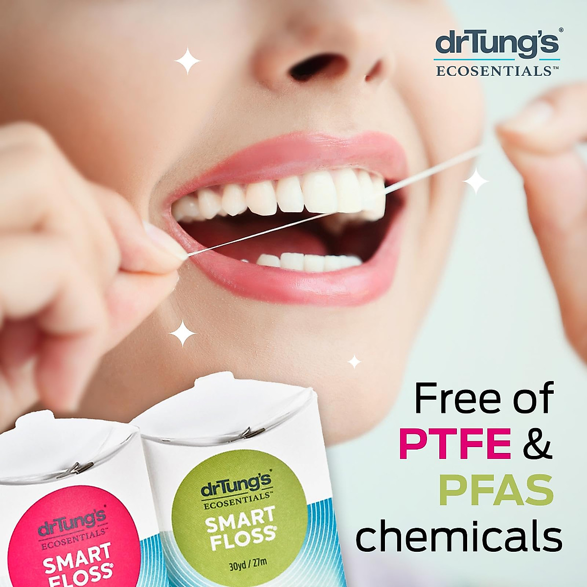 DrTung's Smart Floss - Natural Floss, PTFE & PFAS Free Floss, Gentle on Gums, Expands & Stretches, BPA Free Floss - Natural Dental Floss Cardamom Flavor (Pack of 6)