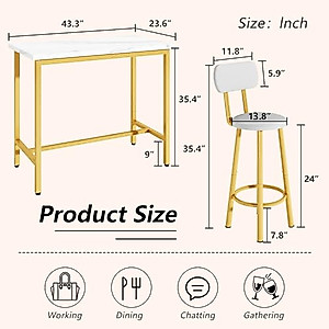 DKLGG 43.3” Dining Table Set for 4, Rectangle Bar Table and Chairs Set with 4 PU Leather Backrest Stools, Pub Dining Room Table Set for Kitchen, Bar, Living Room, Breakfast Nook, Small Space Dinette