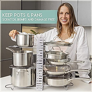 GeekDigg Pot Rack Organizer, Adjustable Height and Position Pots and Pan Rack, Kitchen Counter and Cabinet Pan Organizer Shelf Rack/Pot Lid Holder with 3 DIY Methods - Silver