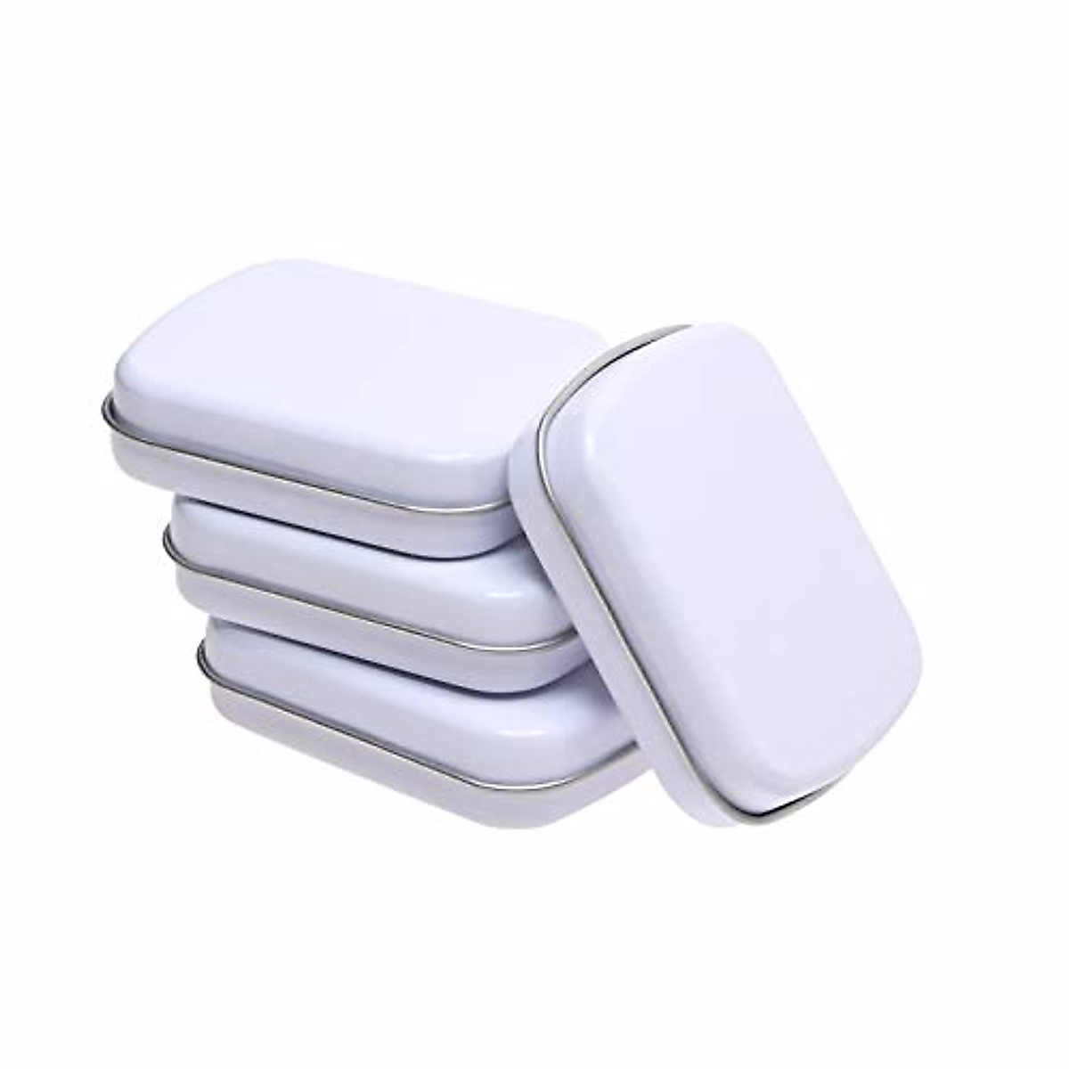 Mini Skater 2.23 x1.76 x 0.55 inch Metal Tin Box Portable Small Container Storage Case with Solid Hinged Top for Drawing Pin Nail Art Bead Earring and Jewelry Craft Organizing,4Pcs (White)