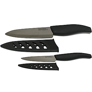 EcoJeannie CKS001 2-Piece Set: Premium Coffee Color Ceramic Knives - 6 Inch Chef's Knife & 4 Inch Paring Knife with Protective Covers