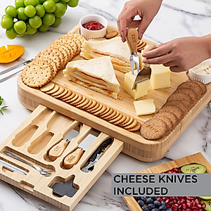 Rae Dunn Charcuterie Board & Accessories - Large Charcuterie Board Set, Bamboo Cheese Board Set with Serving Forks and Platters, Cheese Knives Included