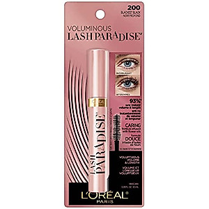L'Oreal Paris Voluminous Makeup Lash Paradise Mascara, Voluptuous Volume, Intense Length, Feathery Soft Full Lashes, No Flaking, No Smudging, No Clumping, Blackest Black, 1 Count