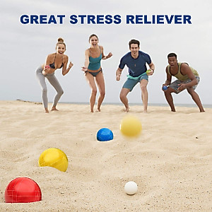 VSSAL Bocce Balls Sets 90mm for Family Backyard Bocci Games Beach Lawn Yard Kids, Set of 8 Polyresin Bochie Ball, 1 Pallino, Carrying Bag, Measuring Rope (Green/Yellow/Red/Blue, 2-8 Players)