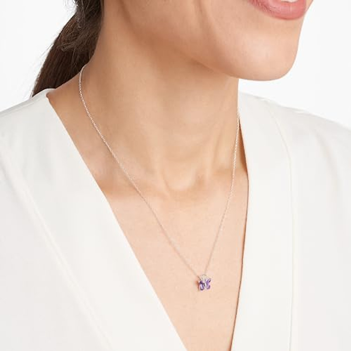 Amazon Essentials Sterling Silver Genuine Amethyst Butterfly Pendant Necklace, 18" (previously Amazon Collection)