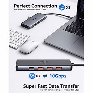 USB C Docking Station Dual Monitor, 11-in-1 USB-C Laptop Docking Station to Dual 4K HDMI,VGA,Gigabit Ethernet,3 * 10G USB 3.1,2*USB 2.0,87W PD,3.5mm Audio/Mic for Dell/Surface/HP/Lenovo Laptops