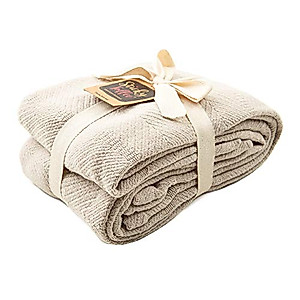 Sticky Toffee Cotton Woven Tan Throw Blanket, Lightweight Herringbone Weave, Warm and Soft Blanket for Couch Sofa or Bed, Oeko-Tex Cotton Throw, 60 in x 50 in