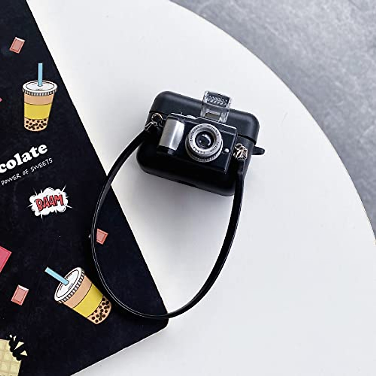 Yatchen Camera AirPods Case Cover,Apply to AirPods Pro Case with Wristband 3D Cartoon Cool Fun AirPods Pro Case Soft Silicone Skin Shock-Absorbing Protective Cover for Women Girls