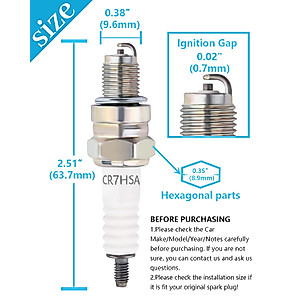 AloneGoer A7RTC CR7HSA Motorcycle Spark Plug A7RC A7TC CR7HSA 4549 Replace for GY6 Engine 50cc 70cc 90cc 100cc 110 125 150cc Motorcycle ATV Quad Scooter Go Kart Moped Chopper Buggy Dirt Racing Bike