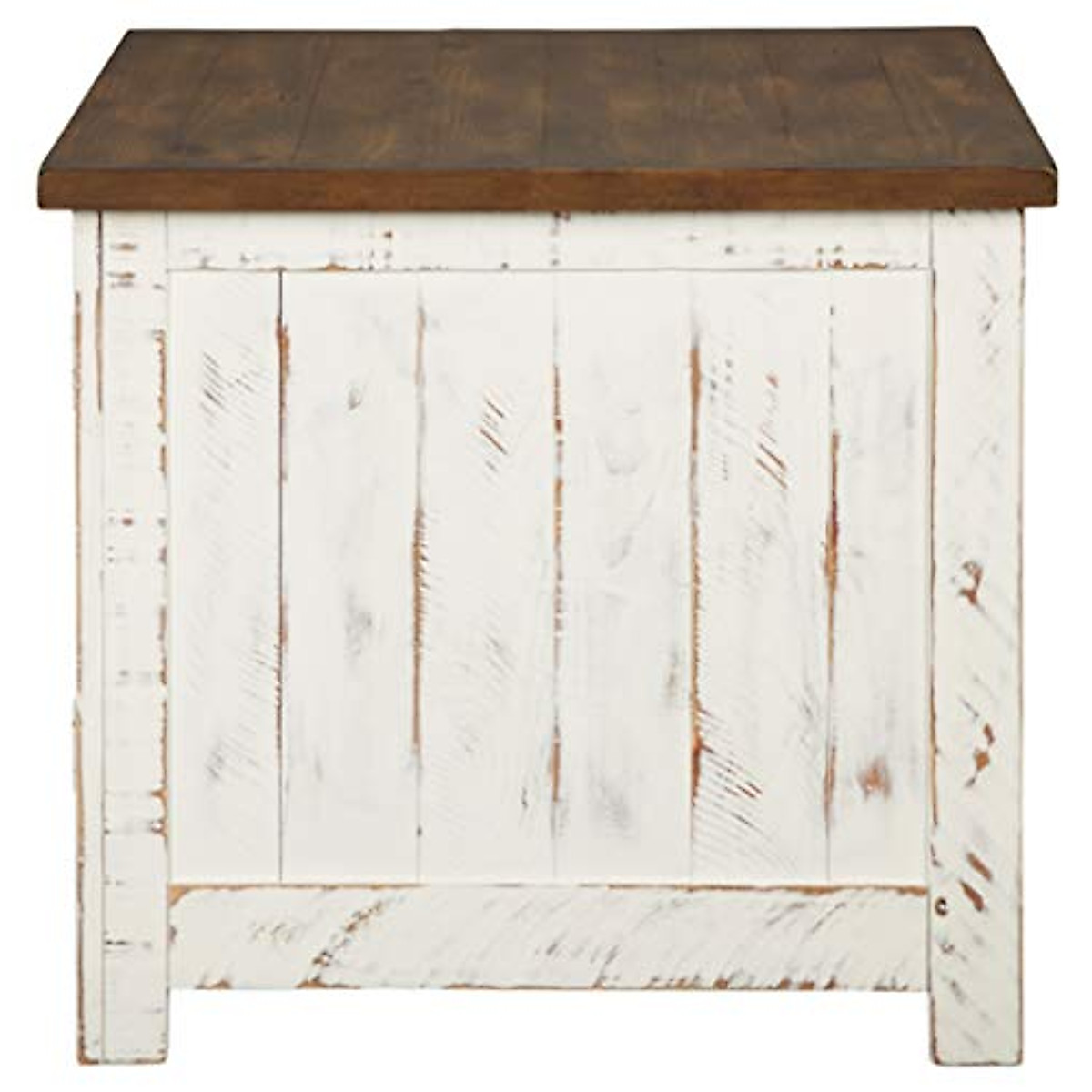 Signature Design by Ashley Wystfield Farmhouse End Table with Storage, Distressed White & Brown Finish