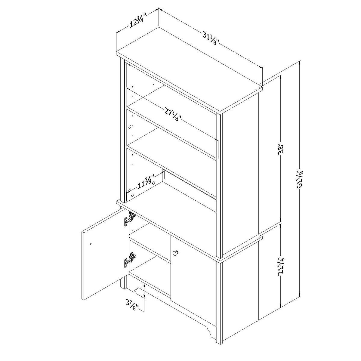 South Shore Vito Tall 3-Shelf Bookcase with 2 Doors, Pure Black with Metal Knobs