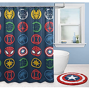 Jay Franco Marvel Avengers Shields 14 Piece Bathroom Set - Includes Shower Curtain, 12 Hooks, & Non-Slip Bath Rug - Easy Care Fabric (Official Marvel Product)