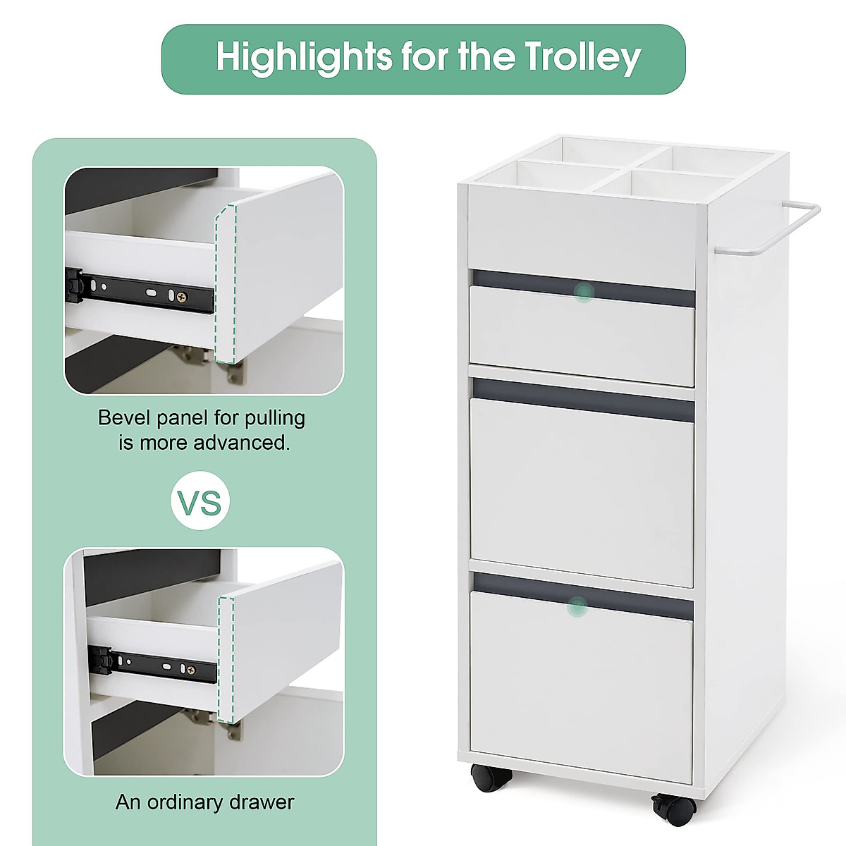 BarberPub Salon Trolley with Drawers Barber Cart Storage Cabinet Beauty Organizer Spa Equipment 2039 (White)