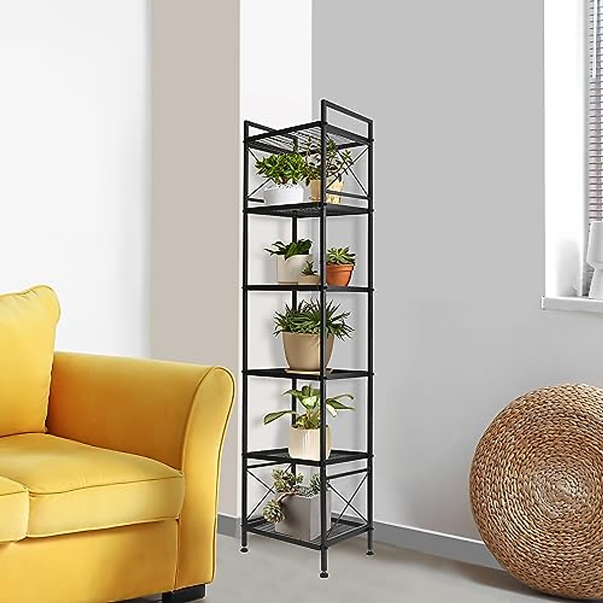 YOHKOH 6 Tier Metal Closet Storage Rack Shelves,Standing Storage Shelf Units for Laundry Bathroom Kitchen Pantry Closet(Black,17.0L x 12.9W x 64.9H)