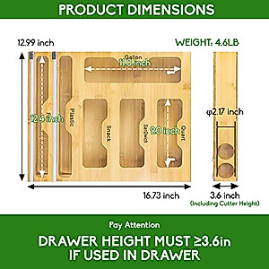 Ziplock Bag Organizer Bamboo , 6 in 1 Wrap Dispenser With Cutter, Kitchen Storage Ziplock Bag Organizer For Drawer, Compatible With Ziplock Gallon, Quart, Sandwich, Snack, Aluminum Foil etc
