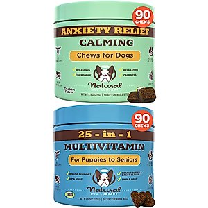 Natural Dog Company Multivitamin and Calming Supplement Bundle, Daily Nutrients and Anxiety Relief for Dogs, Support Joint Health, Skin & Coat, Reduce Stress from Noise & Travel, Essential Vitamins