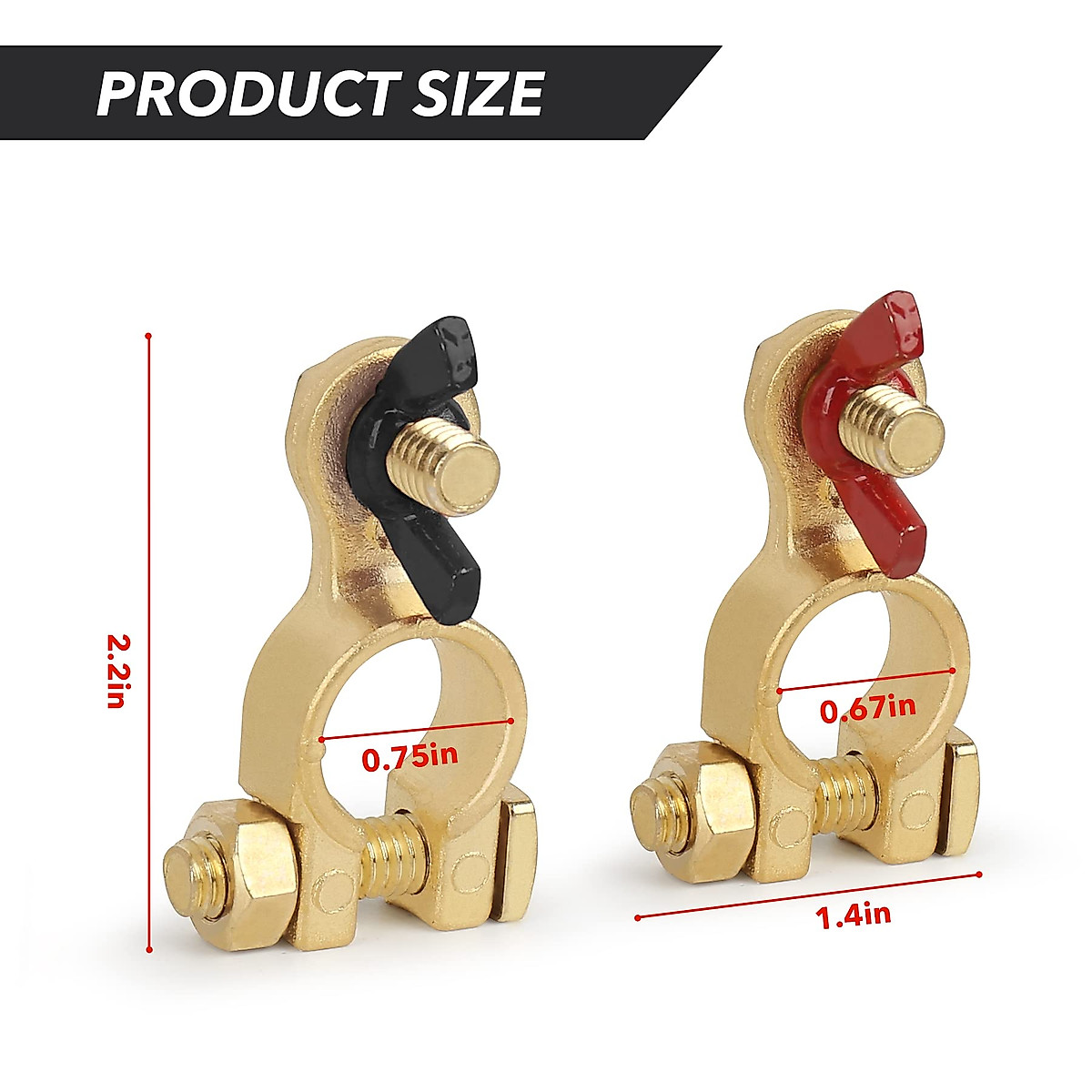 SINGARO Car Battery Terminal Connector, Pure Copper Cable End Top Post Clip Positive and Negative Pole, Applicable to Automobile, Truck, RV and Yacht Accessories