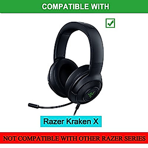 JECOBB Replacement Ear Cushion Cover with Protein Leather & Memory Foam for Razer Kraken X, Kraken X Ultralight, Kraken X Lite Headphone ONLY – Oval ( Grey )