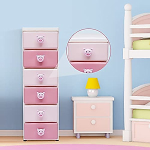 LOYALHEARTDY Plastic Drawers Dresser, 6 Drawers Dressers Chests with Wheels, Pink Storage Closet Cabinet Clothes Toys Snacks Organizer for Bedroom, Living Room, Playroom(Pink Pig Handle)