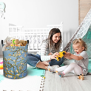 Laundry Basket, Large Waterproof Laundry Hamper with Handle Round Oxford Cloth Foldable Storage Box for Clothes Storage, Room Decoration, Toy Storage, Gift Basket(Van Gogh Almond Tree Blossom)