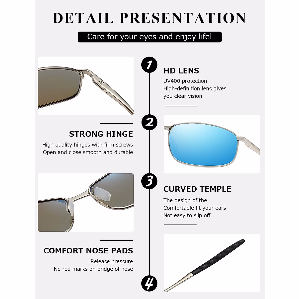 AEVOGUE Polarized Sunglasses For Men Rectangle Metal Frame Retro Sun Glasses AE0395 (2 Pack/Silver Frame Grey Lens+Silver Frame Blue Lens, 59)