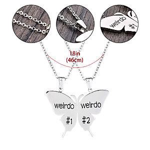 MJartoria Best Friend Necklaces BFF Necklace for 2 Friendship Valentines Day Gifts Split Butterfly Necklace Weirdo 1 Weirdo 2 Best Friends Forever Pendant Set(Silver)