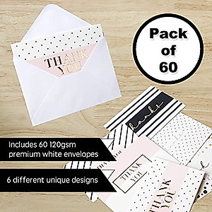 60 Gold Foil Thank You Cards- Elegant Thank You Cards - Thank You Greeting Cards Embossed In Fancy Gold Letters - Baby Shower, Bridal, Wedding Thank You Cards- Include 60 Envelopes- 4 x 6 inches