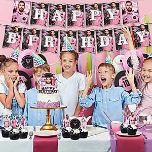 Soccer Star Birthday Party Decoration, Include Miami CF Birthday Banner, Cake Topper, Latex Balloons, for Football Theme Fans, Kids Birthday Party Supplies, Baby Shower