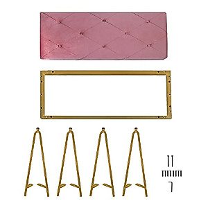GIA Home Furniture Series Bench with Brushed Pink Velvet Seat and Metal Frame, Gold