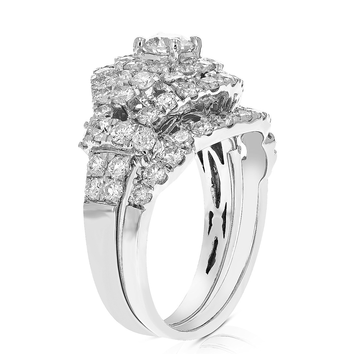 Vir Jewels 2 cttw Diamond Wedding Engagement Ring Set 14K White Gold Cluster Bridal Design Size 6