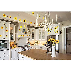 72 Pieces Summer Sunflower Wall Decals Removable Sunflower Stickers Decor 3D Sunflower Peel and Stick Decals Self-Adhesive Sunflower Stickers for Cars Crafts Baby Bathroom Kids Living Room Decor