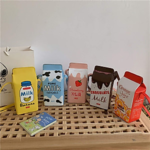 Unique Girls Fruits Banana Strawberry Milk Box Cross Body Purse Women Phone Wallet Shoulder Bag Super Gift (C-Cow)