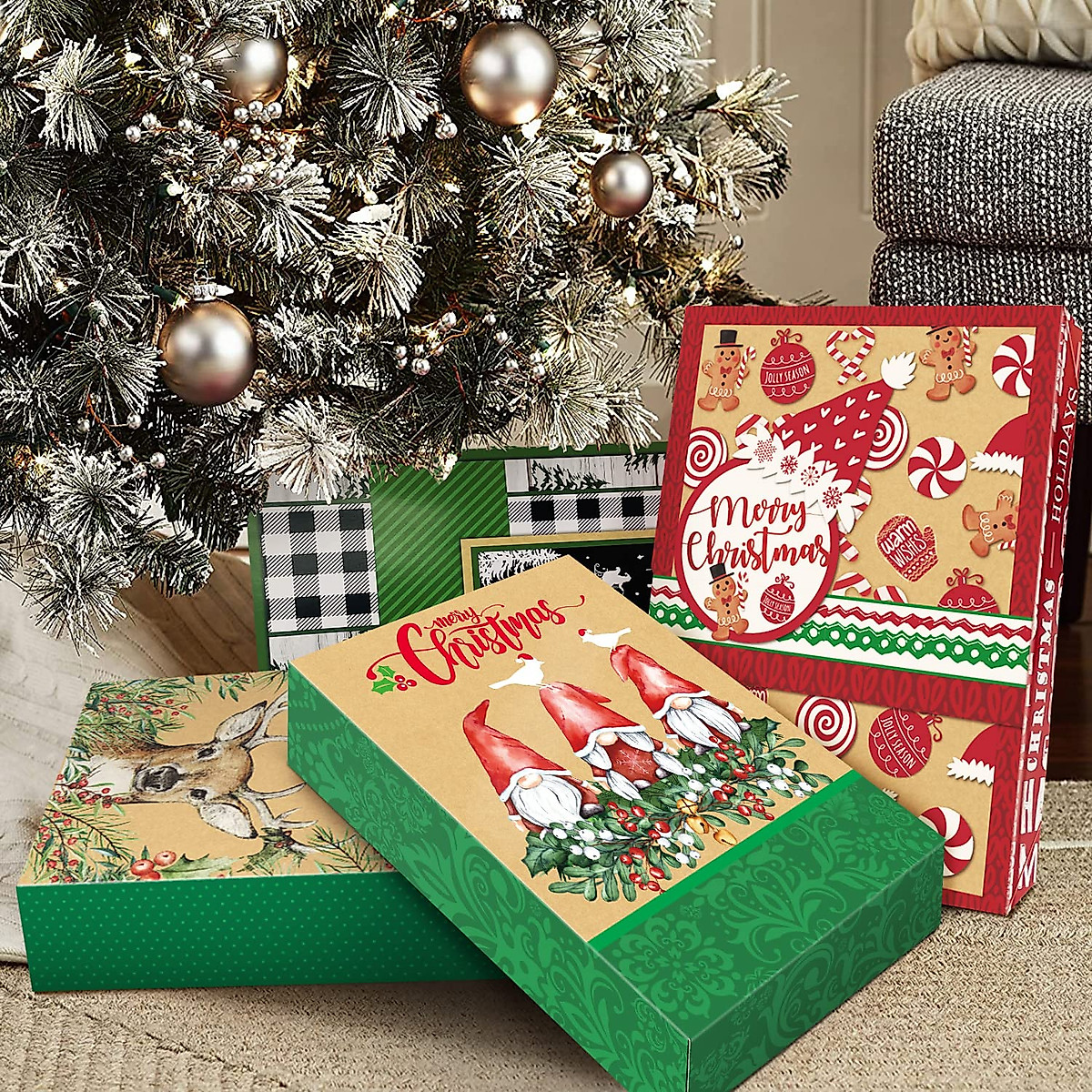 Party Funny 12 Christmas Gift Wrap Boxes for Wrapping Extra Large Clothes, 12 tissue paper and 80 Christmas Stickers(Assorted size for Shirts, Robes, Coats, Sweaters and xmas Holiday Present)