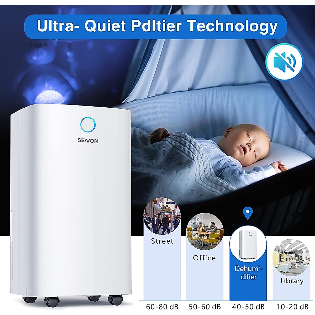 SEAVON 2,000 Sq. Ft Dehumidifiers with Pump for Home and Basements, with 2L Water Tank, Ideal for Bedroom, Bathroom, Intelligent Humidity Control, Continuous Drainage for Living Room/Closet