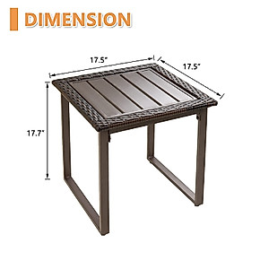 PHIKOOVA Wicker Outdoor Side Table Metal Patio Coffee Table, Metal Square Side Table with Wicker Edge & Slatted Metal Top, for Lawn Garden Backyard, Brown