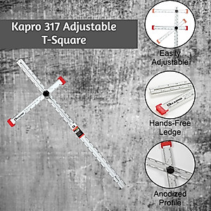 Kapro - 317 Adjustable Drywall T-Square Tool + 257 Pencil Bundle - 48 Inch - for Layout and Marking - Features Sliding Head and Dual Directional Printed Scale - Aluminum